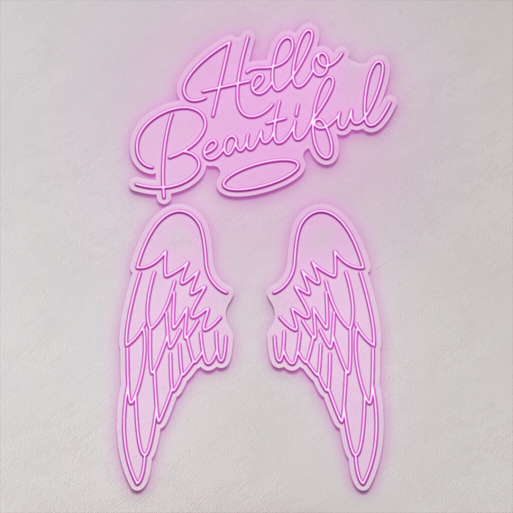 Hello Beautiful Angel Wings LED Neon Sign - Neon Signs USA